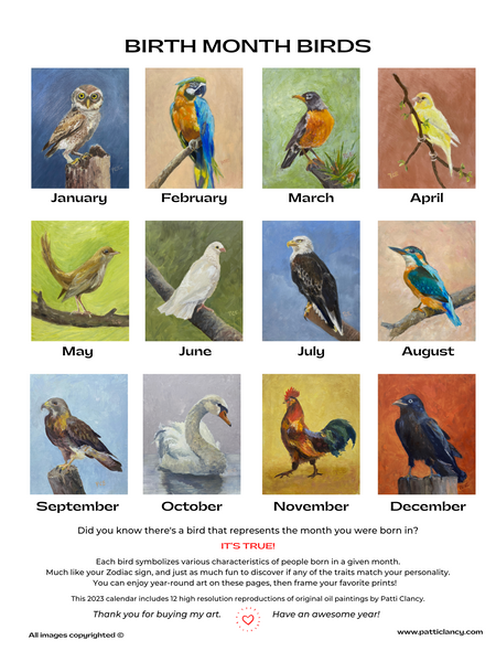 2023 Calendar-Birth Month Birds© – Patti Clancy
